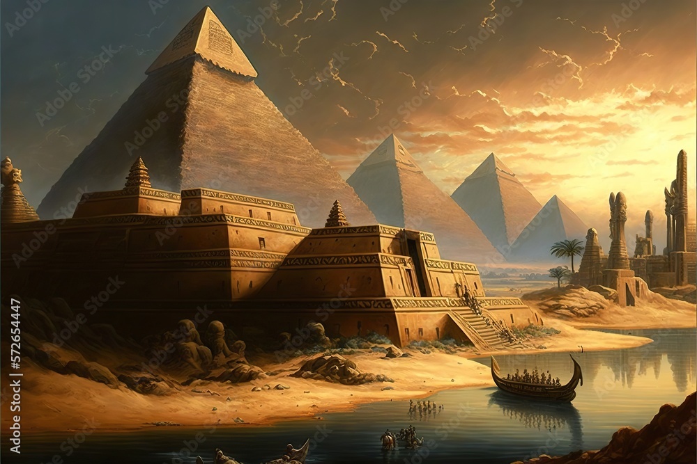 Generative ai the great pyramids and the Sphinx in ancient Egypt Stock ...