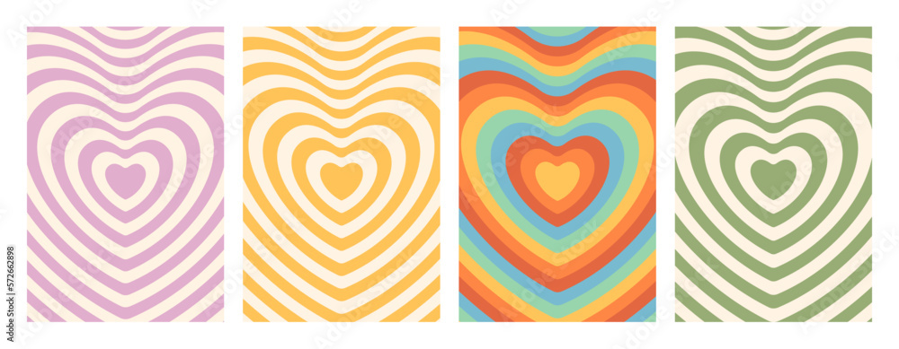 Groovy heart background. retro texture heart pattern 60s 70s Cartoon ...