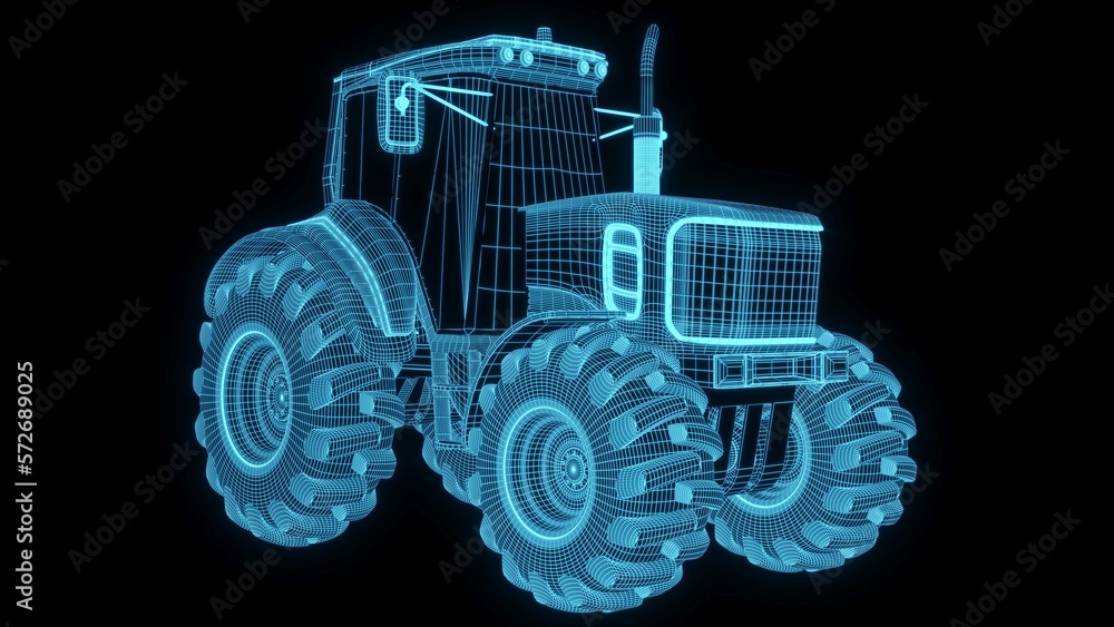 3d rendering illustration Agriculture and Farming car truck.hologram futuristic show technology ...