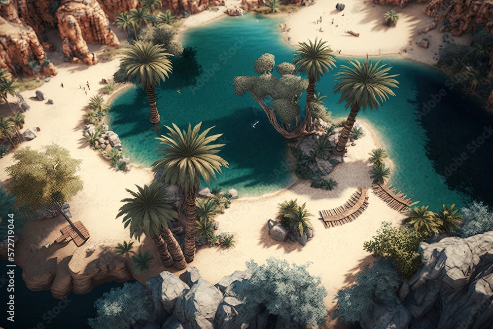 Oasis map for battle game, top view battle map, Generative AI Stock ...