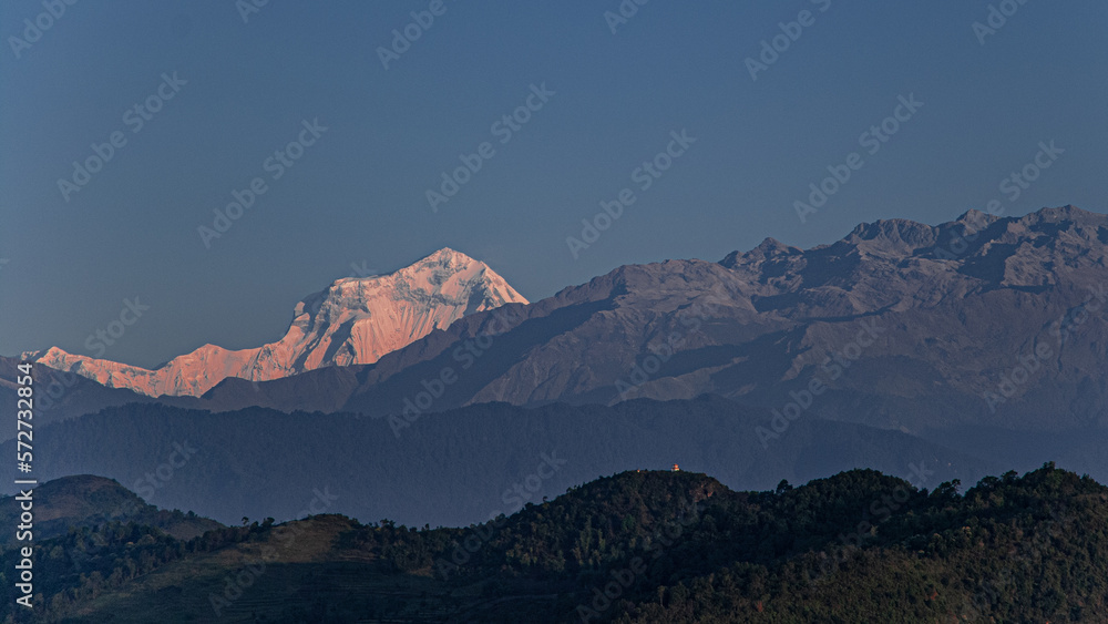 View of the Himalayan giants, Dhaulagiri mountain, Annapurna range and ...