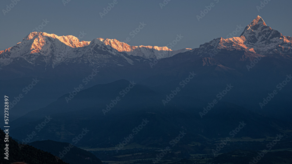 View of the Himalayan giants, Dhaulagiri mountain, Annapurna range and ...