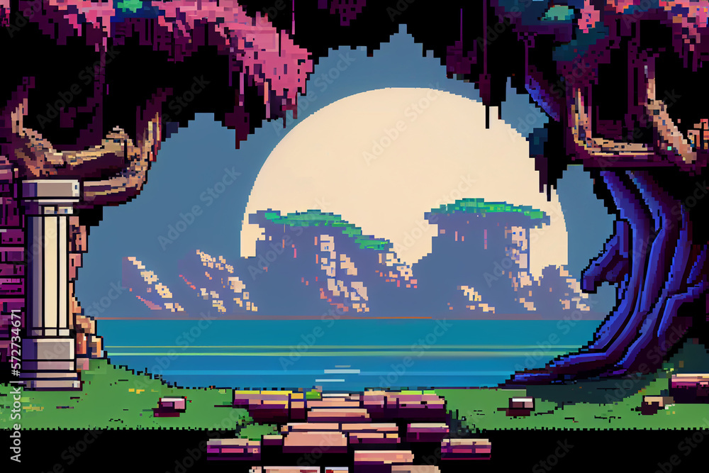 Stock-Illustration „Video game background landscape with mountains and ...