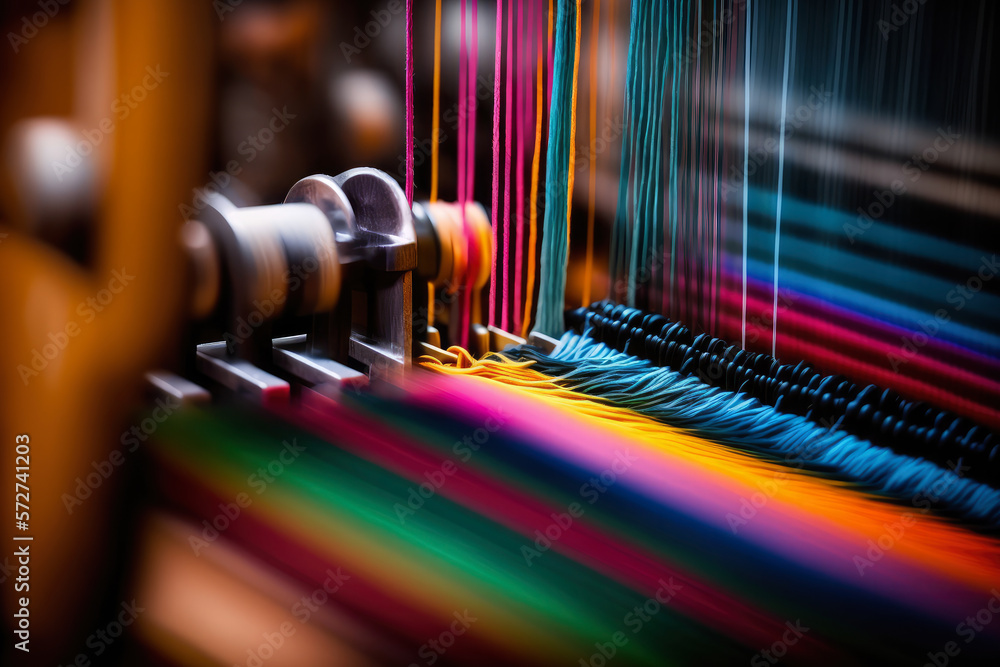 abstract image of a loom at work, with blurry motion and vibrant colors ...