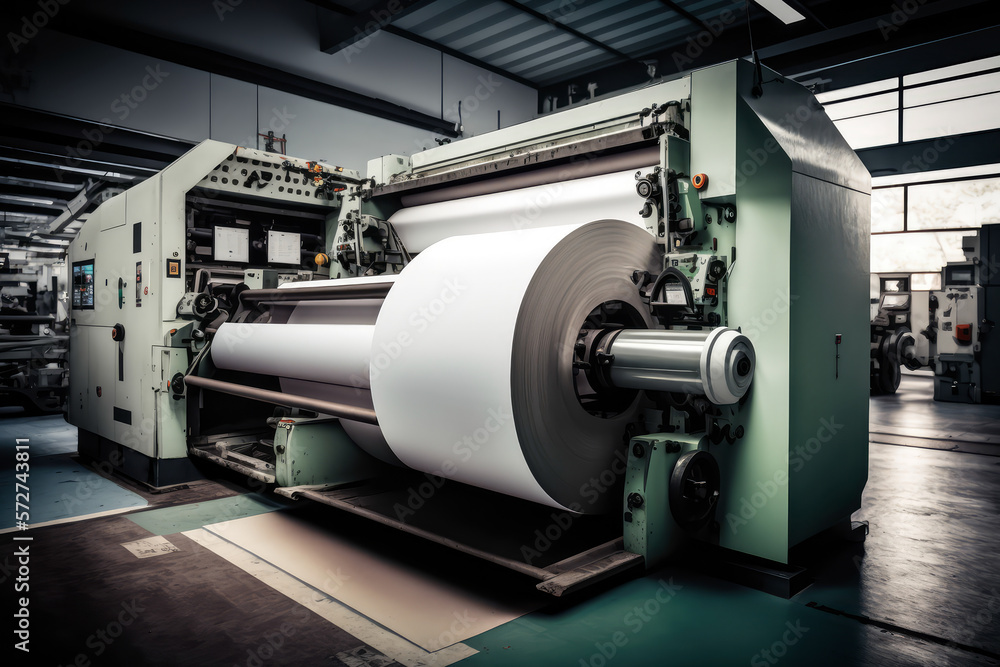 Massive industrial printing machine in action, printing high-quality ...
