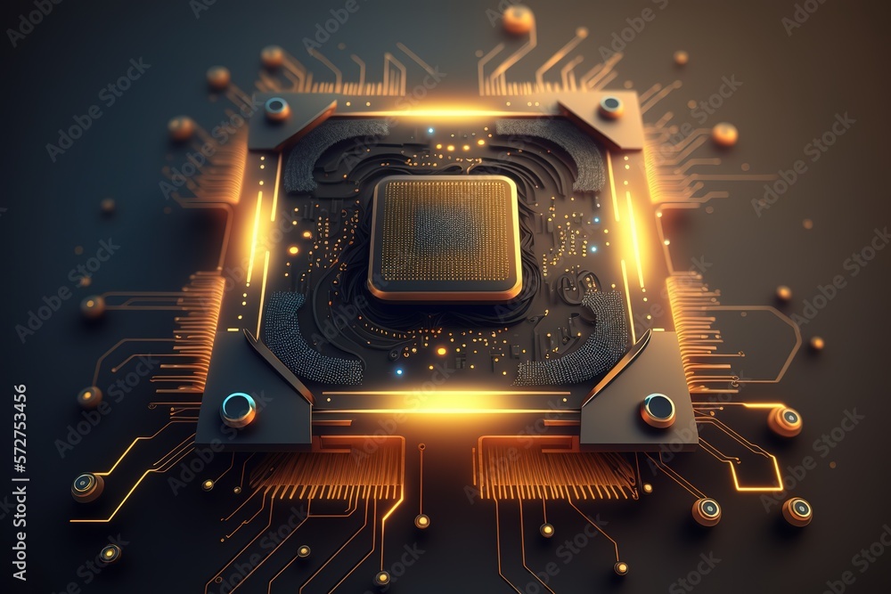 Ilustração Futuristic microchip processor. Quantum computer, big data ...