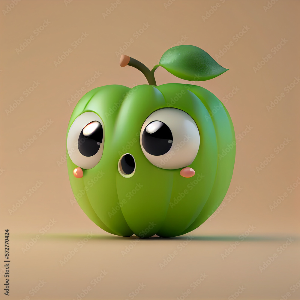 Cartoon green Apple animation. Generative AI Stock Illustration | Adobe ...