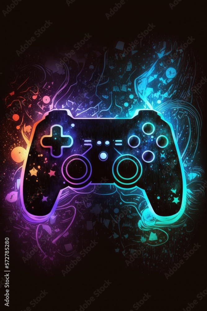 abstract neon light game controller artwork design digital art ...