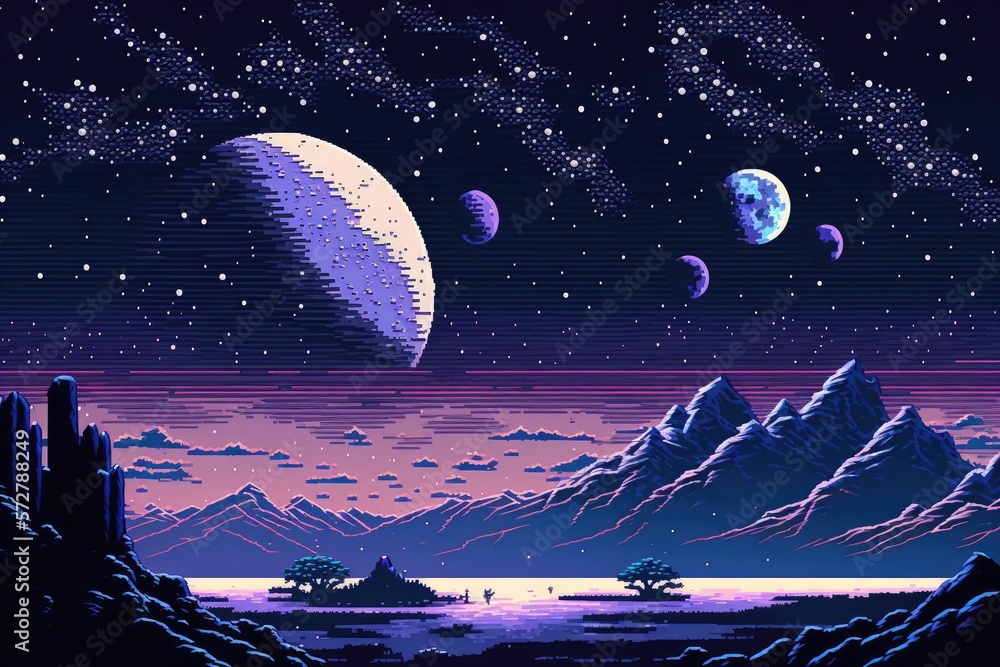 pixel art space background - generative ai Stock Illustration | Adobe Stock