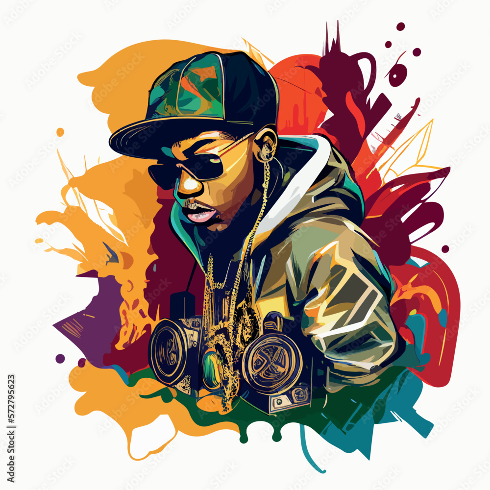 Cartoon style guy, man in the baseball cap with the boombox. Rap battle ...