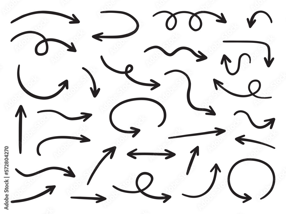 Hand drawn set of arrows doodle. Vector illustration isolated on white ...