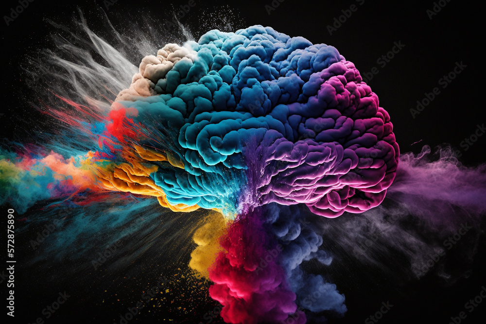 An illustration of a brain with colorful powder explosion, related to ...