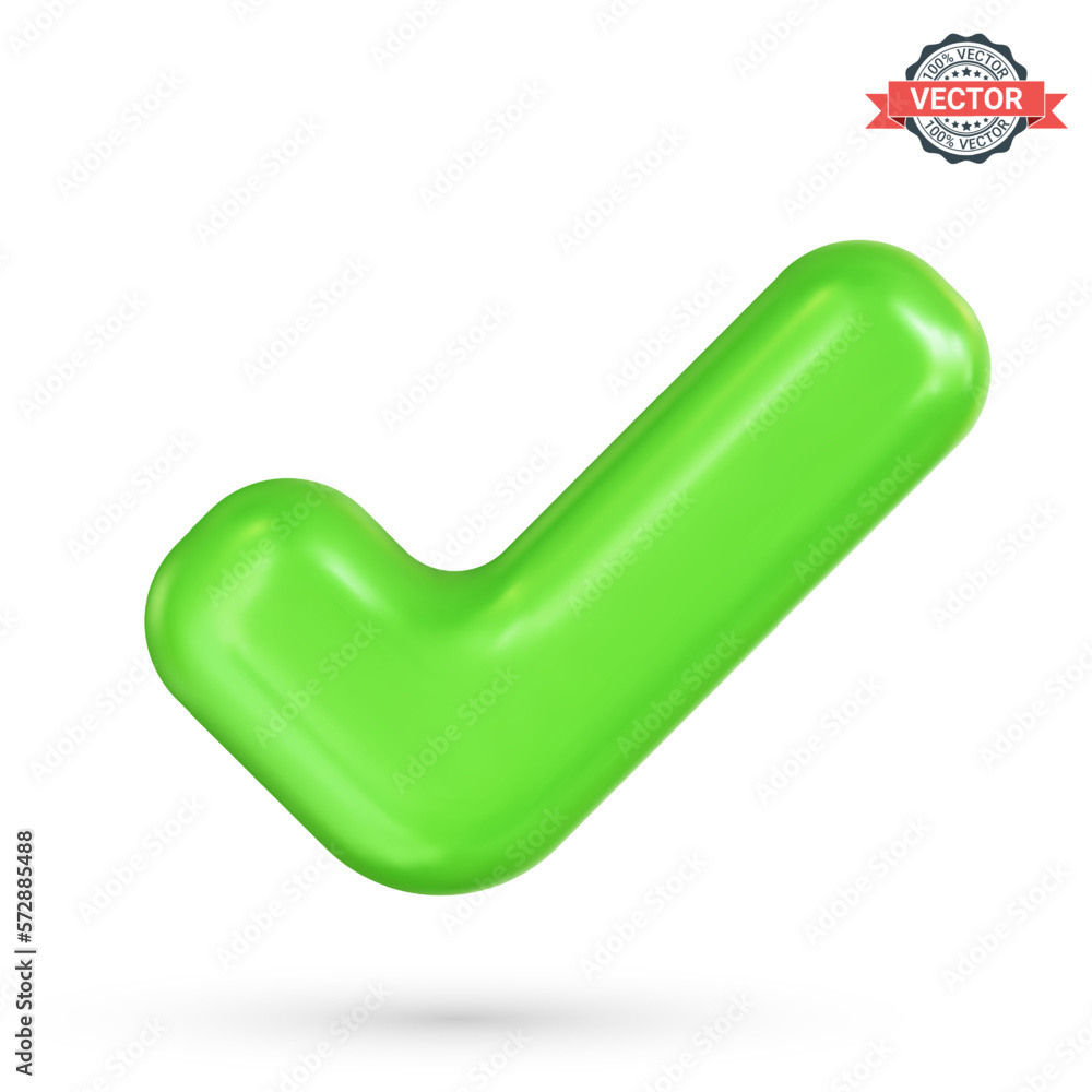 Green check mark or tick isolated on white background. Realistic 3d ...