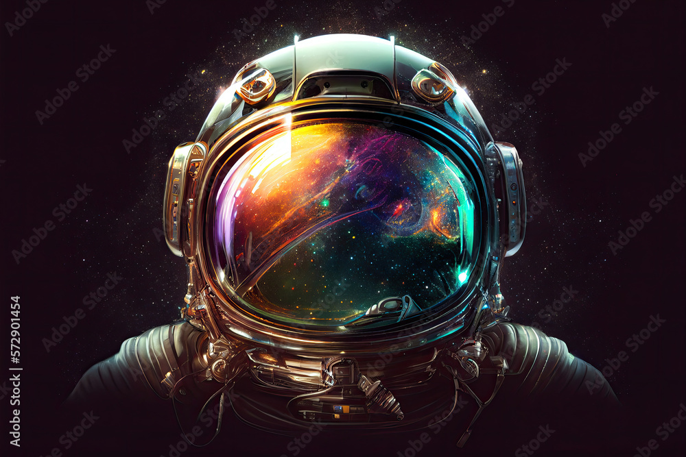 Front view astronaut potrait. Astronaut in space suit with galaxy and ...