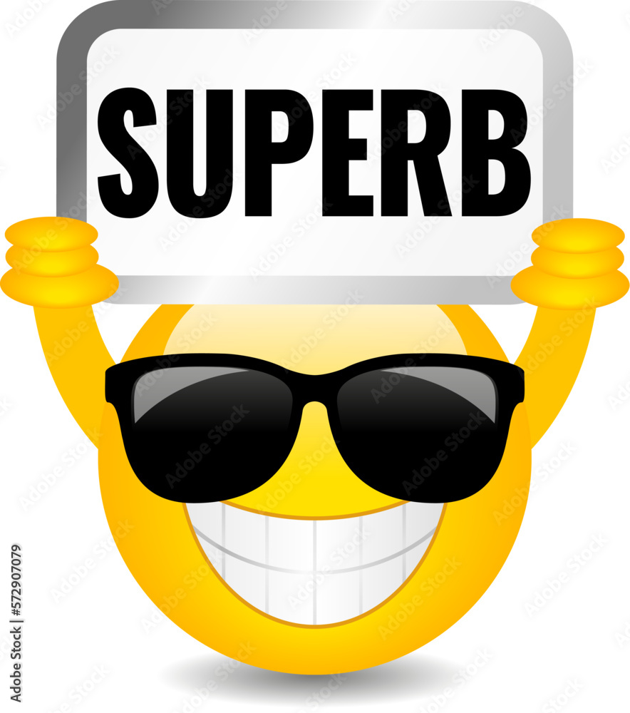 Happy emoji with Superb sign, vector cartoon Stock Vector | Adobe Stock