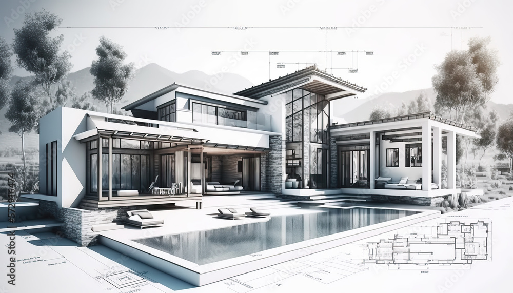 Modern Luxury Pool Villa Blueprint Design with Floorplans and ...