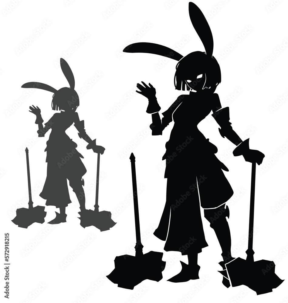 A cute humanoid girl, half human, half rabbit, she is a knight warrior ...