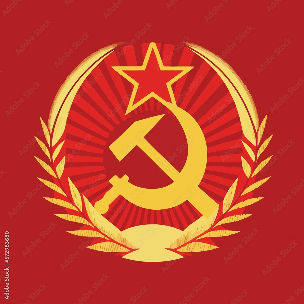 illustration in communist style in red and yellow colors created with ...