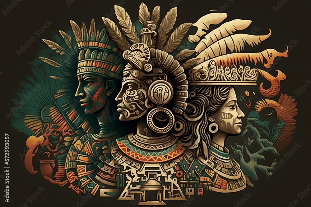 ancient Azteca civilization with iconic symbols such as the Aztec ...