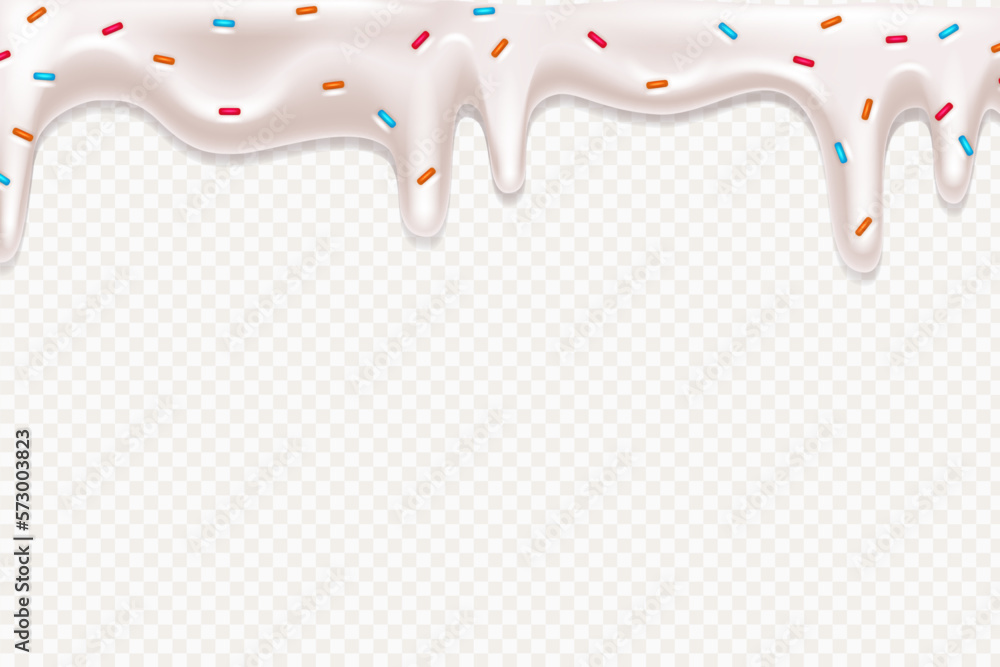 Vetor Realistic drip cream drops melt drops with sprinkles. Melted ...
