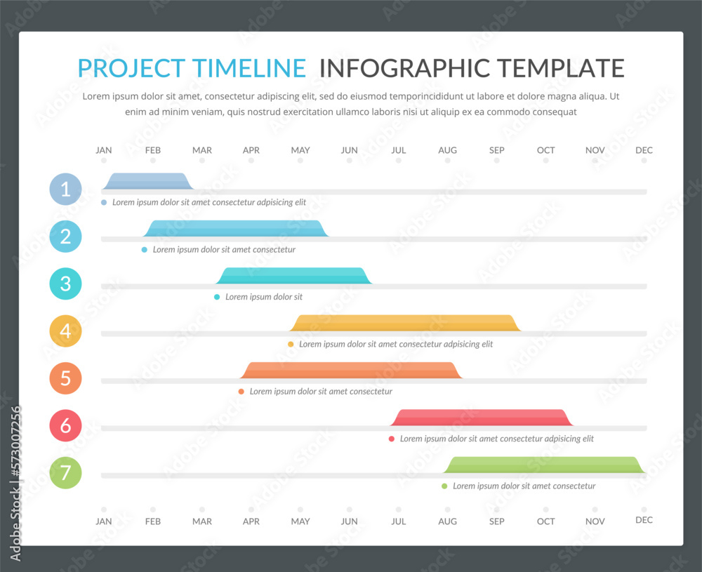 Gantt chart, project timeline with seven stages, infographic template ...