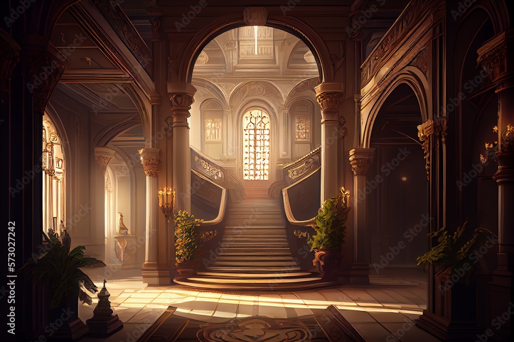 A Realistic Fantasy Interior Of The Royal Palace. Golden Palace. Castle ...