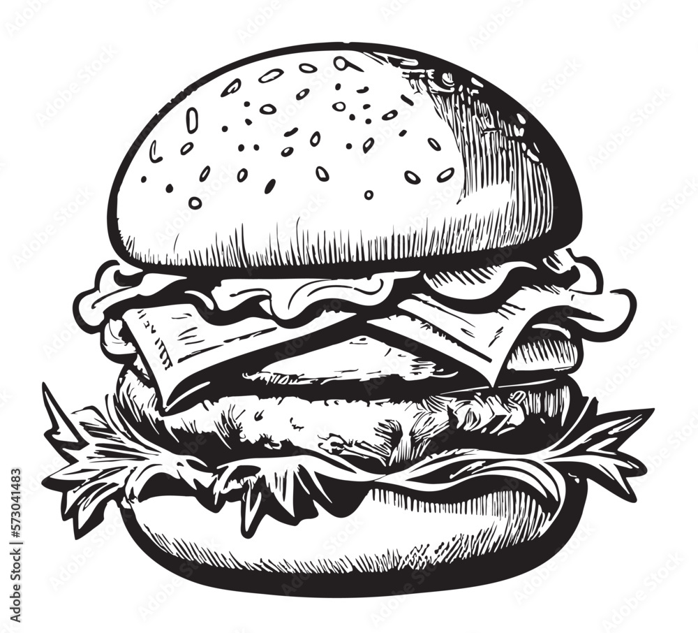 Double burger fast food hand drawn sketch Vector illustration Stock ...