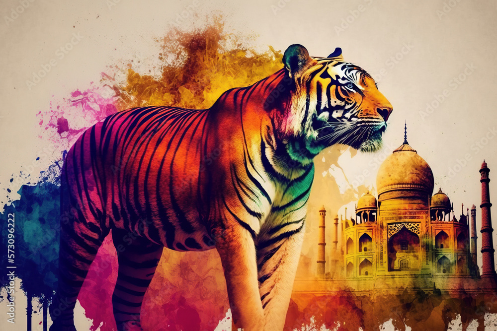 Tiger Happy Holi colorful background. Festival of colors, colorful ...