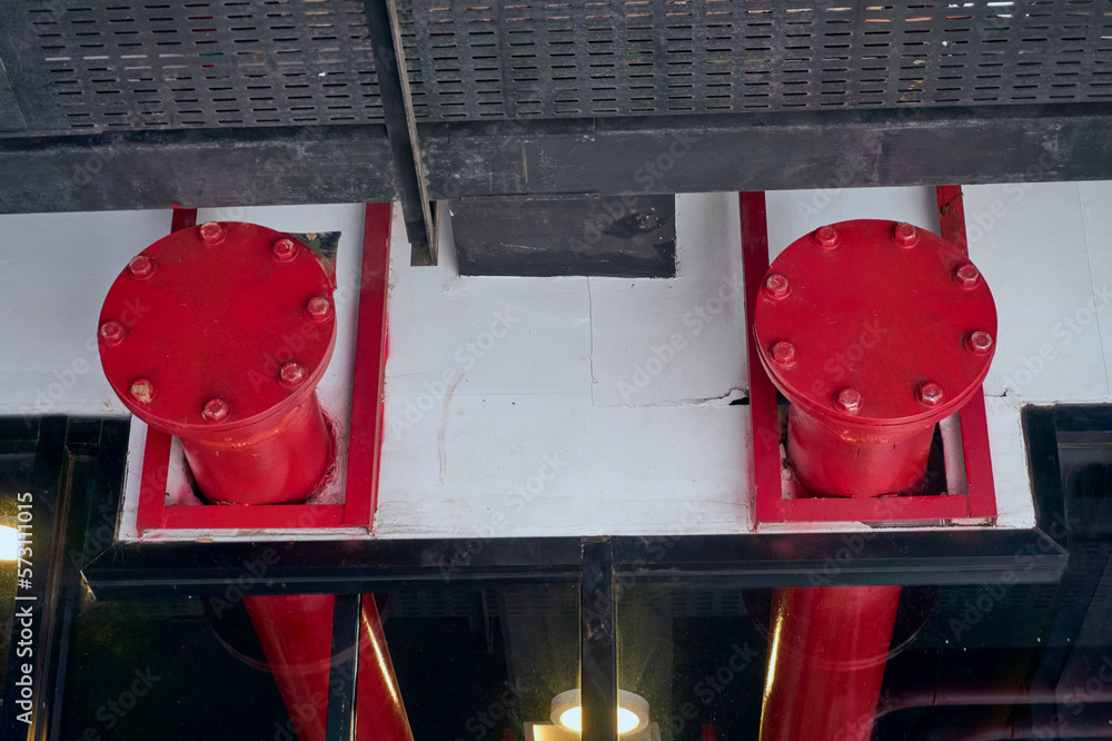 Red Firefighting Water Pipeline of Fire Protection Systems with bolted ...