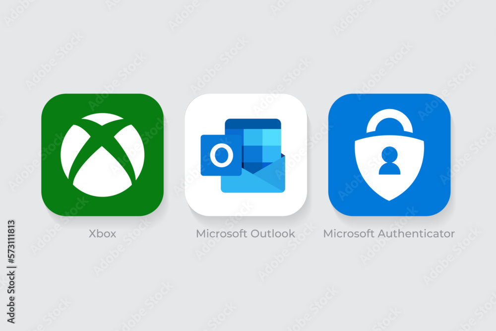 Microsoft Outlook, Authenticator and Xbox Icons Stock Vector | Adobe Stock