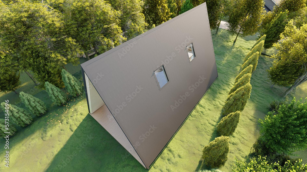 Triangular frame house wooden with two-story. High quality render. 3d ...