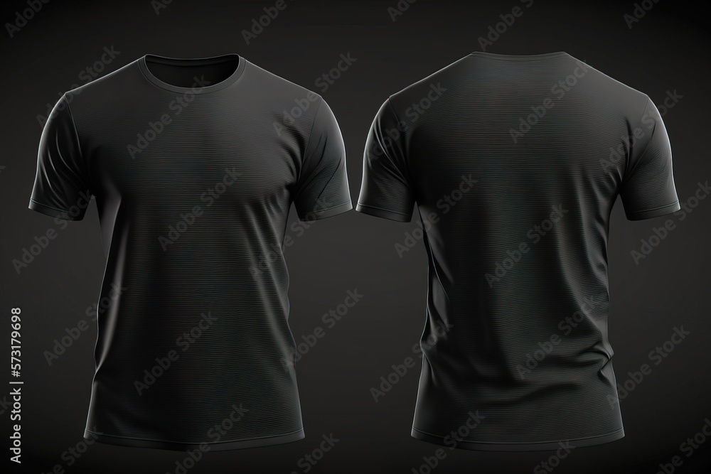 Black blank men T-shirt template with invisible model body, empty ...