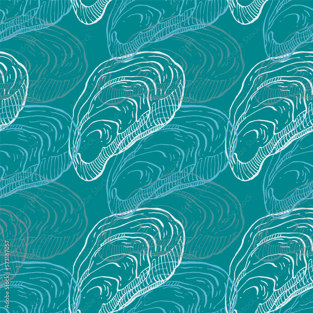 Oysters seamless pattern. Hand drawn sketch vector seafood illustration ...