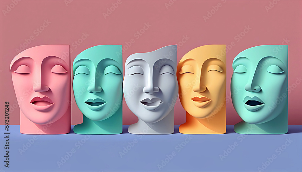 Ilustración de Stock flat 3d people masks avatar faces bust set of ...