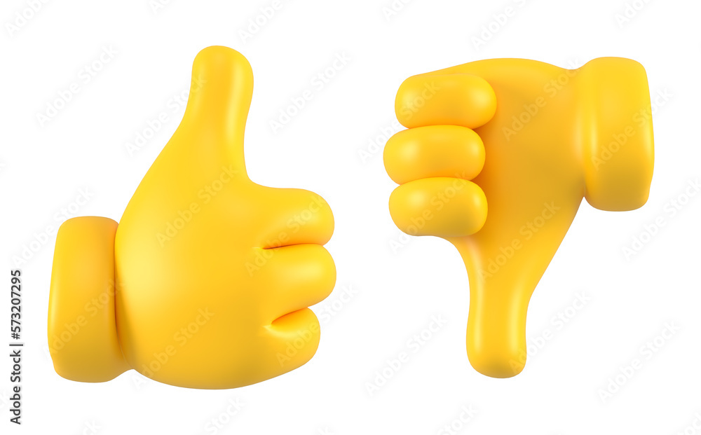 Yellow emoji hand showing like and dislike gesture isolated. Set of ...