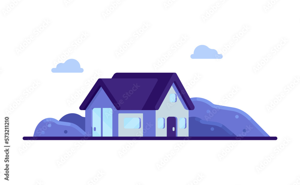 Blue house vector illustration in cartoon style. Flat modern house in ...