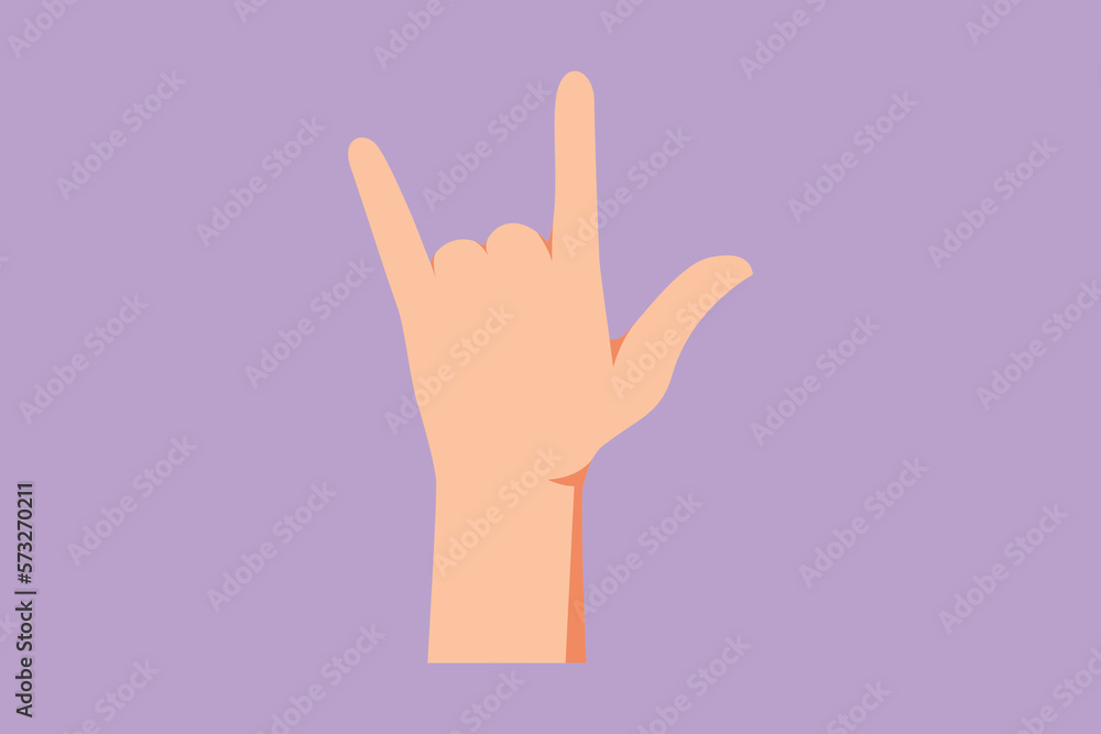 Character flat drawing rock n roll hand gesture symbol. Heavy metal or ...