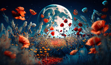 Poppies Full Moon Night Free Stock Photo - Public Domain Pictures