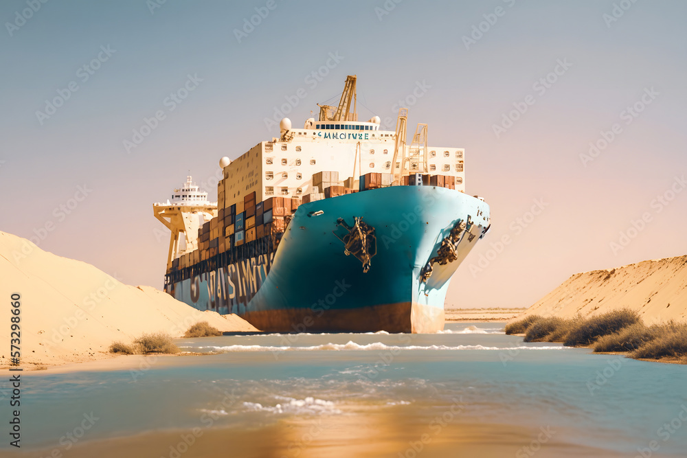 Stock-Illustration „Container cargo ship accident crash sandy canal ...