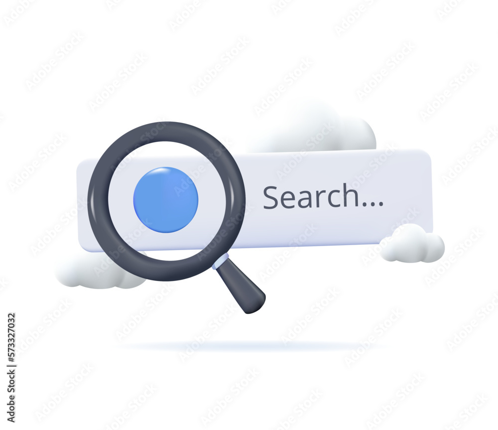 3d search tab. SEO magnifying glass 3d search icon, optical search. UI ...