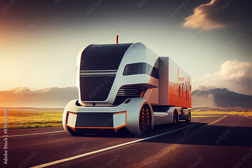 Electric semi truck. EV Truck with Semi-trailer on highway. EV Semi ...