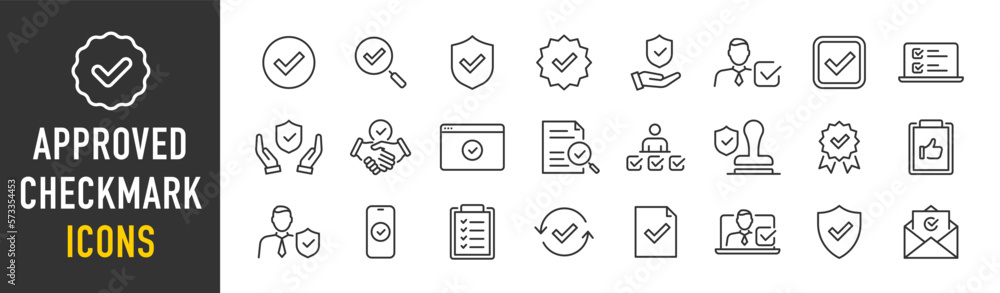 Checkmark and Approved web icon set in line style. Checklist, accepted ...