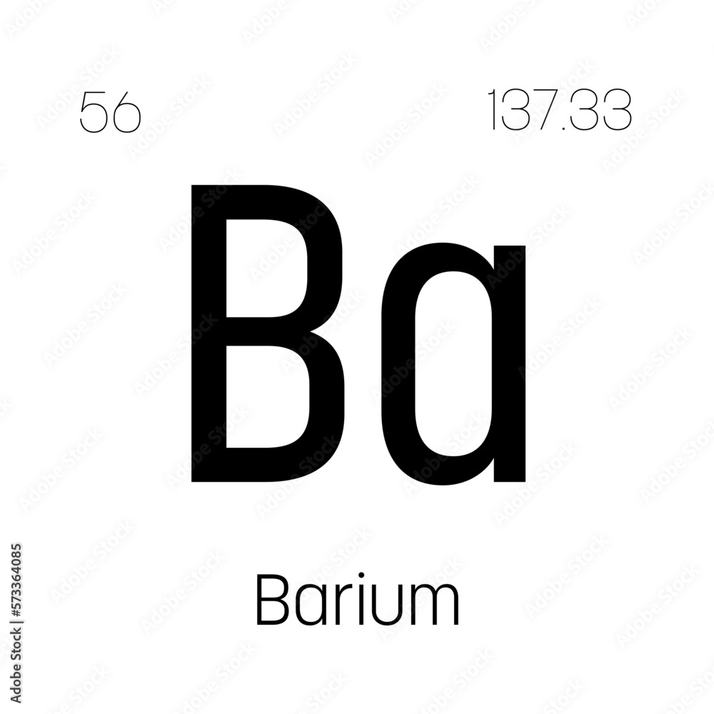 Barium, Ba, periodic table element with name, symbol, atomic number and ...