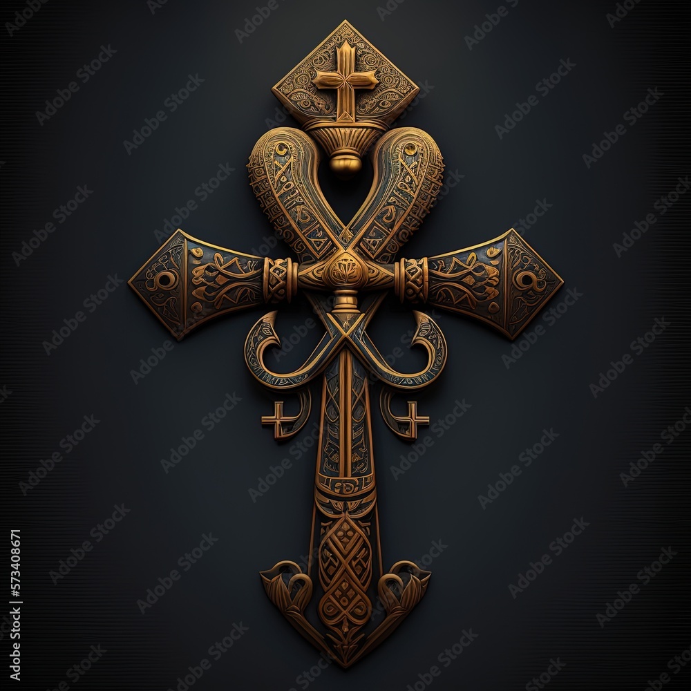 Ancient golden ankh symbol isolated on dark background. Illustration of ...