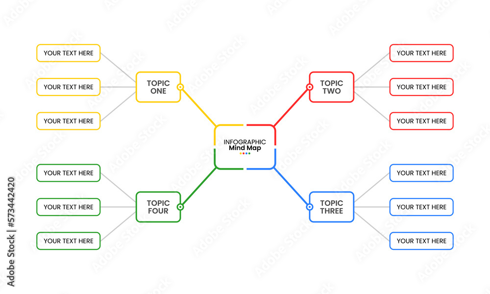 Infographic mind map scheme with 4 option and colorful elements ...