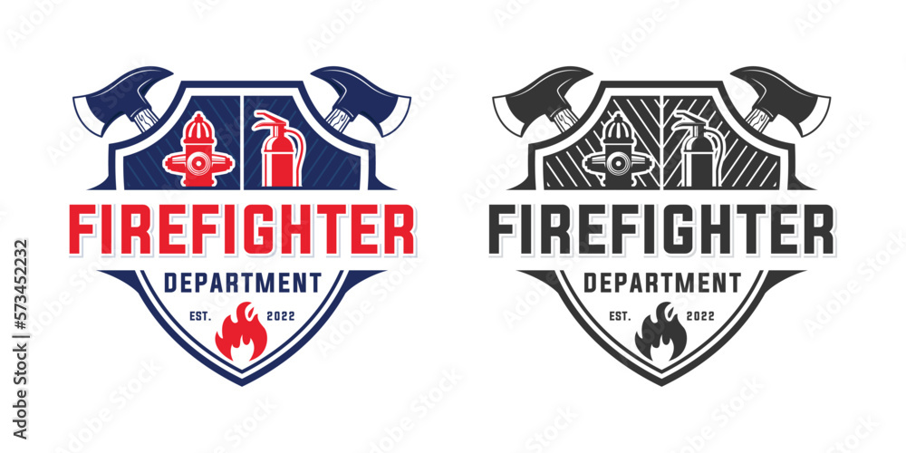 Set of Firefighter department logo shield protection emblem vintage ...