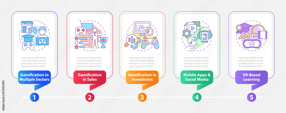Vector de Stock Gamification tendencies rectangle infographic template. Data visualization with ...