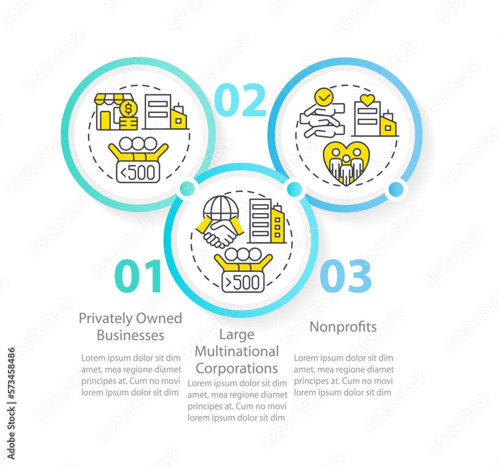 Companies in private sector circle infographic template. Data ...