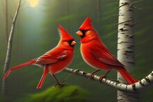 Cardinal Bird And Yellow Flowers Free Stock Photo - Public Domain Pictures