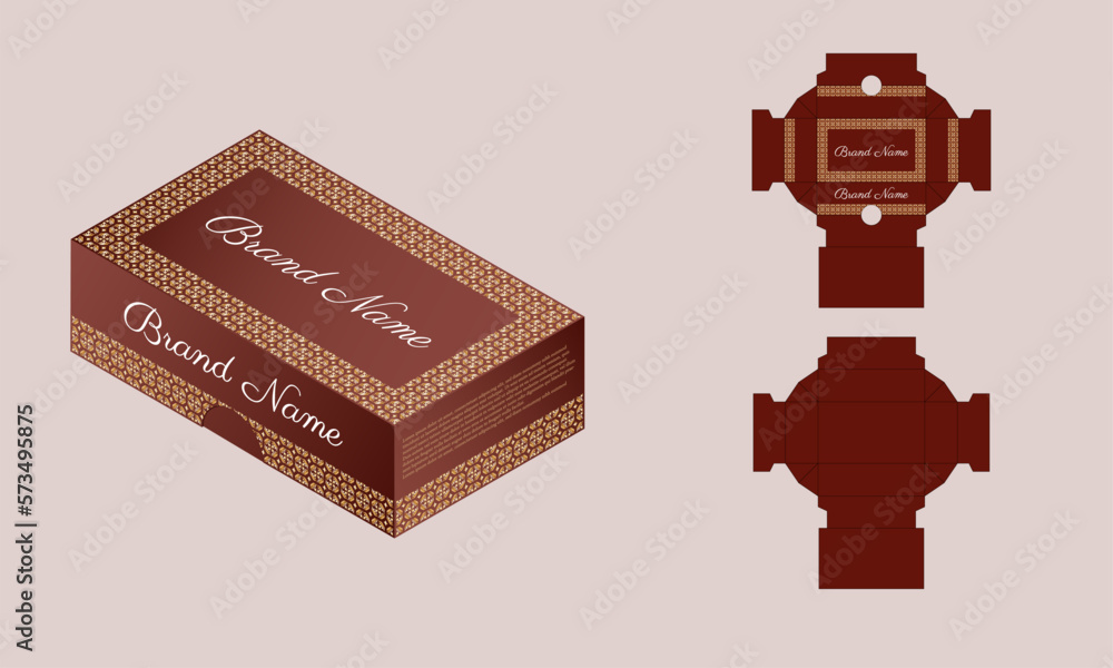 Packaging design with die Cut Template, Bordeaux, and gold luxury box ...